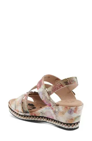 SPRING STEP SHOES Slingback Platform Wedge Sandals - Beige Multi