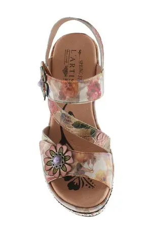 SPRING STEP SHOES Slingback Platform Wedge Sandals - Beige Multi