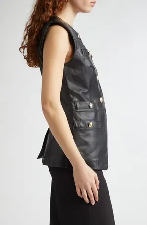 Veronica Beard Tamara Leather Vest - Black