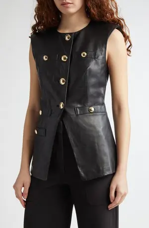 Veronica Beard Tamara Leather Vest - Black