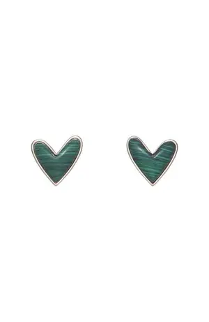 NICKEL & SUEDE Sweetheart Stone Stud Earrings Malachite / Gold Metal
