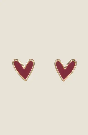 NICKEL & SUEDE Sweetheart Stud Earrings - Maroon