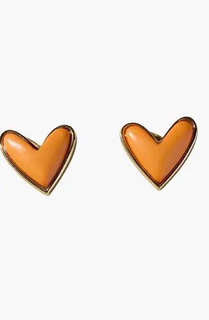 NICKEL & SUEDE Sweetheart Stud Earrings - Orange Stone