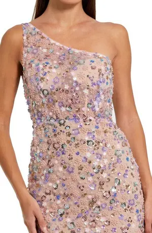 Mac Duggal Floral Embellished One Shoulder Gown