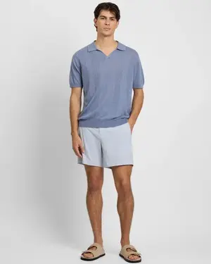 Onia Linen Johnny Collar Polo Sweater - Soft Blue