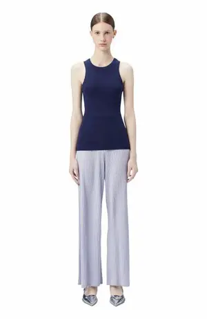 Gobi Cashmere Ribbed Cotton Silk Cashmere Blend Tank Top - Navy