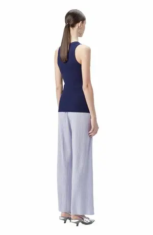 Gobi Cashmere Ribbed Cotton Silk Cashmere Blend Tank Top - Navy