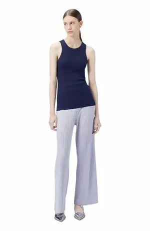 Gobi Cashmere Ribbed Cotton Silk Cashmere Blend Tank Top - Navy