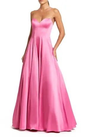Mac Duggal Satin Strapless Bow Detail Ballgown - Pink
