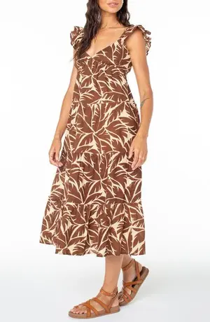 Roxy Palmy Days Tiered Cotton Midi Dress