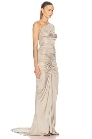 Atlein One Sleeve Ruched Gown - Poussiere