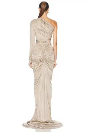 Atlein One Sleeve Ruched Gown - Poussiere