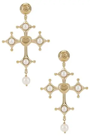 Blumarine Cross Earrings - Ivory & Light Gold