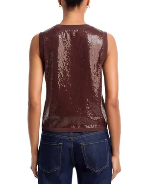 Aqua Sequin Tank Top - Dark Brown