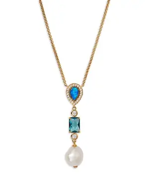 Nadri Blue Lagoon Mixed Stone Lariat Necklace - Gold