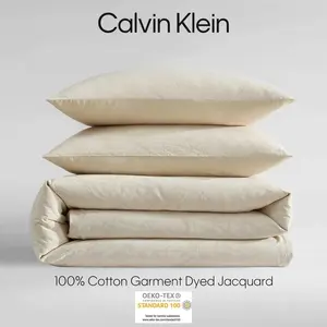 Calvin Klein Branching Leaves 3 Piece Comforter Set, King - Cream