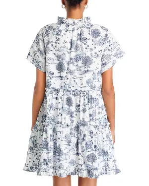 Aqua Toile Short Sleeve Mini Dress