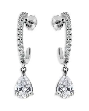 Aqua Cubic Zirconia Charm Hoop Earrings - Silver