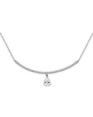 Aqua Pear Shape Cubic Zirconia Pendant Necklace - Silver