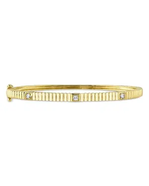 SHY CREATION 14k Diamond Ridged Bangle Bracelet - Gold