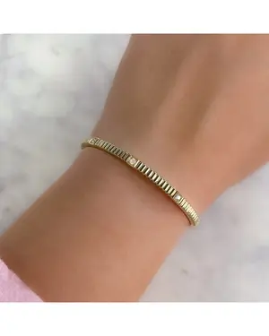 SHY CREATION 14k Diamond Ridged Bangle Bracelet