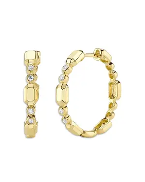 SHY CREATION 14k Yellow Bailey Diamond Bezel Geometric Hoop Earrings