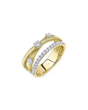SHY CREATION 14k Kate Diamond Ridged Crossover Ring - Yellow Gold