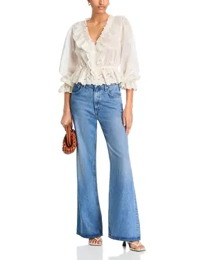 Aqua Long Sleeve Ruffle Blouse