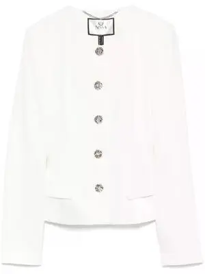 NISSA Floral-buttons Blazer - White