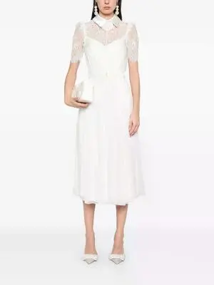 NISSA Lace-detailed Silk Midi Dress - White