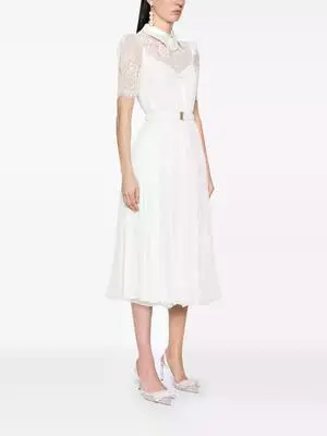 NISSA Lace-detailed Silk Midi Dress - White
