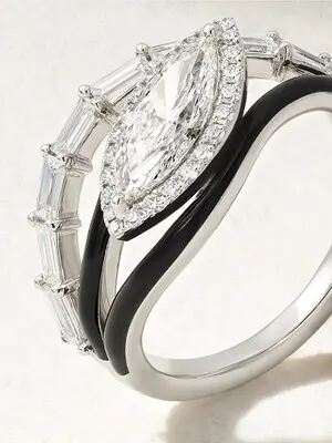 KAMYEN 18-karat White Gold, Diamond And Enamel Ring