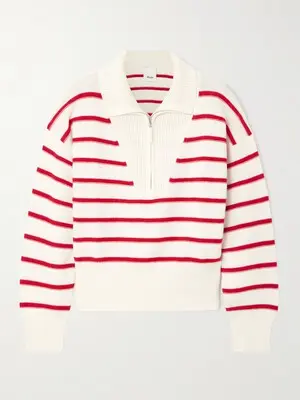 ALLUDE Striped Cotton And Cashmere-blend Sweater - Red