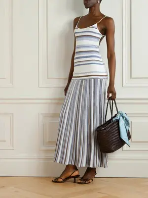Faithfull The Brand Citara Striped Ribbed Cotton-blend Maxi Dress - Blue