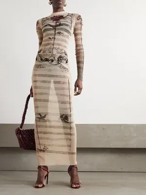 JEAN PAUL GAULTIER Printed Mesh Maxi Dress
