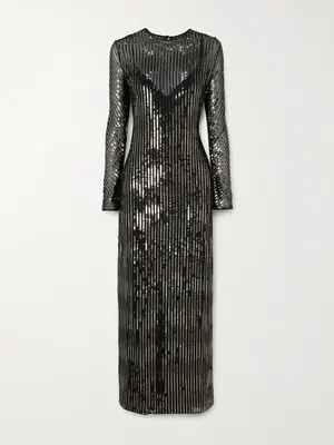Johanna Ortiz Actitud Nautica Sequinned Tulle Maxi Dress - Black