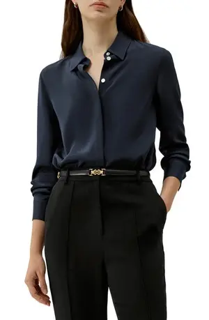 Lilysilk Graceful Button-up Silk Blouse - Midnight Blue