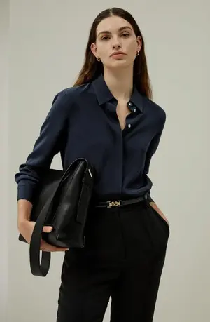 Lilysilk Graceful Button-up Silk Blouse - Midnight Blue