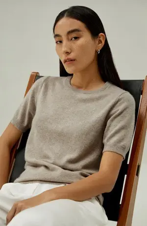 Lilysilk Baby Cashmere Crew Neck Knit Top - Camel