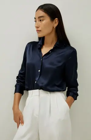 Lilysilk Elegant Button-up Silk Shirt - Navy Blue