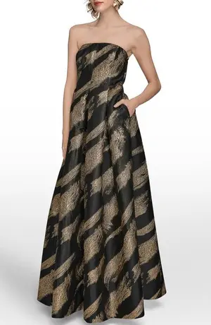 Donna Karan New York Strapless Fit & Flare Gown - Black/gold