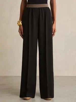 REISS Wide-leg Elasticated-waist Trousers - Black