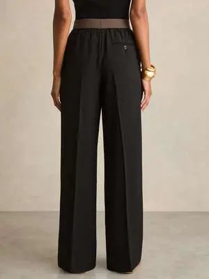 REISS Wide-leg Elasticated-waist Trousers - Black