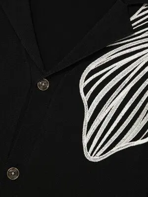 REISS Laurent Flower Embroidered Knit Shirt - Black