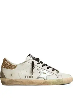 GOLDEN GOOSE Leather Super-star Sneakers With Glitter Heel Tab
