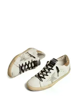 GOLDEN GOOSE Leather Super-star Sneakers With Glitter Heel Tab