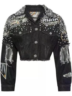 Philipp Plein Crystal-embellished Denim Jacket - Black