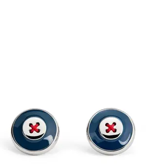 BABETTE WASSERMAN LONDON Enamel Thread-detail Round Cufflinks - Blue