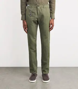 Paul & Shark Cotton-linen Chinos With Shark Charm - Green