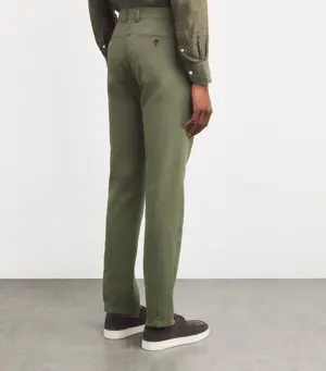 Paul & Shark Cotton-linen Chinos With Shark Charm - Green